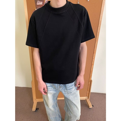 cleanfit重磅解构短袖夏季boxy版型T恤空气层拼接百搭灰色上衣男