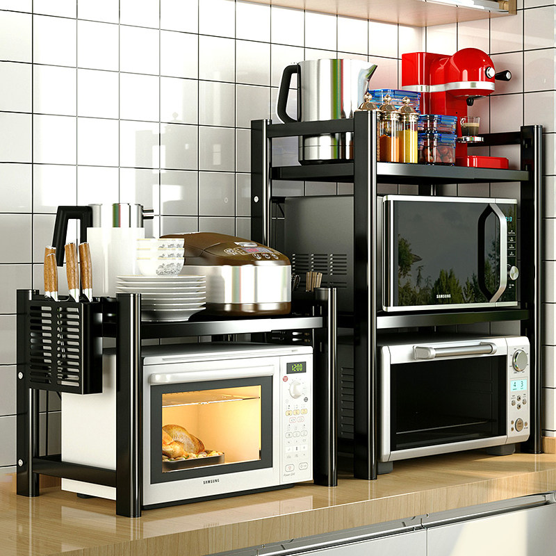 厨房置物架微波炉烤箱架子台面家用电饭锅多功能伸缩桌面双层收纳_虎窝淘