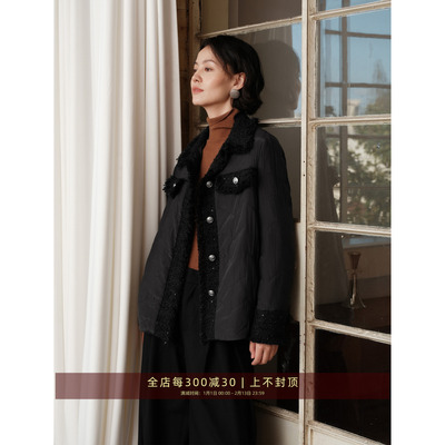 芝美日禾 黑松绵绵 锁温科技棉异质小香风拼接秋冬轻薄棉服外套