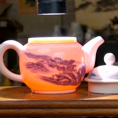 景德镇高温陶瓷红稀土手绘青花山水瓷茶壶茶具功夫茶壶泡茶壶