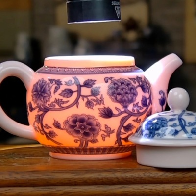 景德镇高温陶瓷红稀土复古青花缠枝莲茶壶泡茶水单壶茶杯茶壶