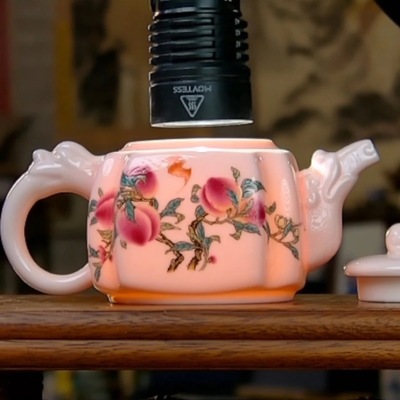 景德镇高温陶瓷红稀土寿桃五福粉彩茶壶泡茶茶具捏雕龙壶功夫茶具