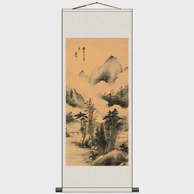 明代名家字画仿古卷轴画办公室山水花鸟挂画国画文徵明溪桥策杖图