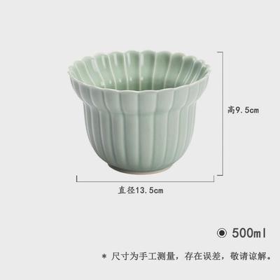 墨己豆青汝釉筋纹菊瓣建水茶道配件废水菊口水盂茶席收纳仿宋缸