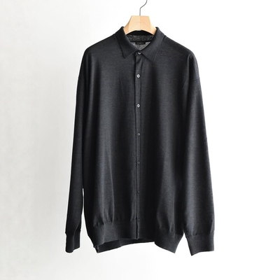 COMOLI羊毛衬衫领针织开衫