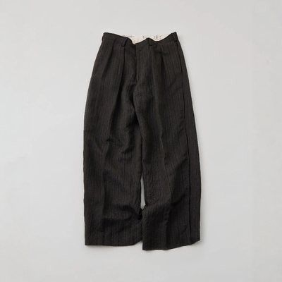 NICENESS羊毛亚麻条纹宽松西裤