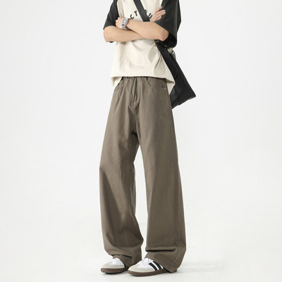 2025年四季100棉%纯色四季款阔腿百搭垂感休闲裤子122