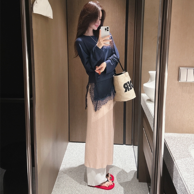 Partysu正品 韩国代购春 利落百搭时尚肌理褶皱垂感显瘦休闲裤