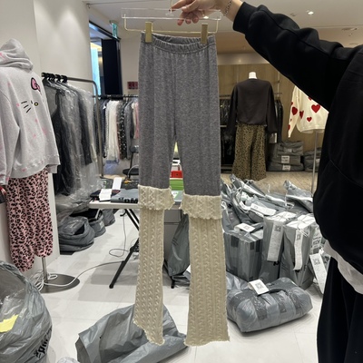 JKICHI韩国正品代购2025高腰拼接蕾丝边小脚裤女长裤提臀打底裤