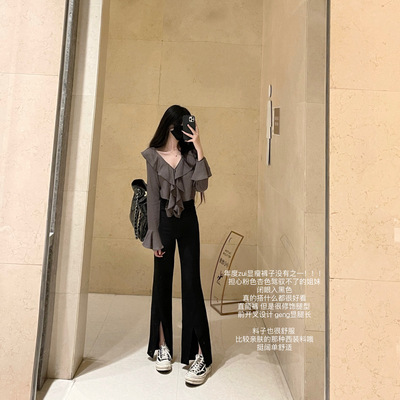 显瘦百搭质感直筒前开叉