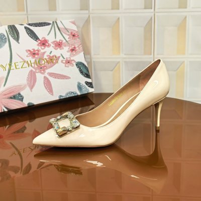 3282/6CM牛漆皮断码撤柜清仓处理套筒薄款法式浅口胶粘婚鞋细跟高