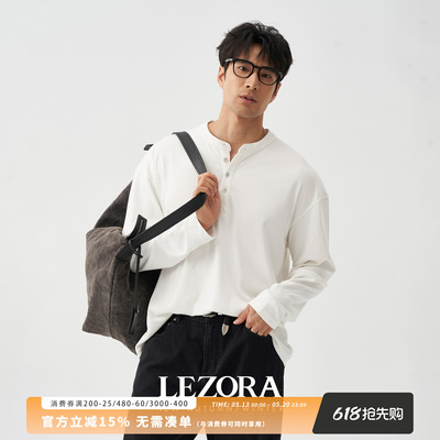 LEZORA索罗娜棉亨利领长袖T恤
