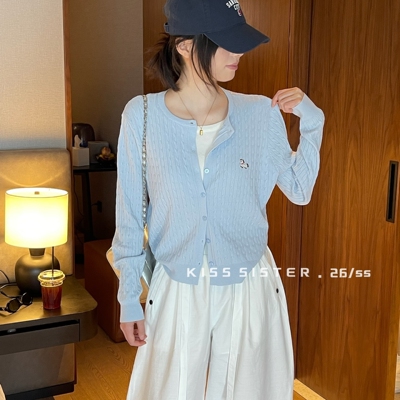 KISS SISTER-懒百搭撞色拼接假两件叠穿时尚设计感小马刺绣针织衫