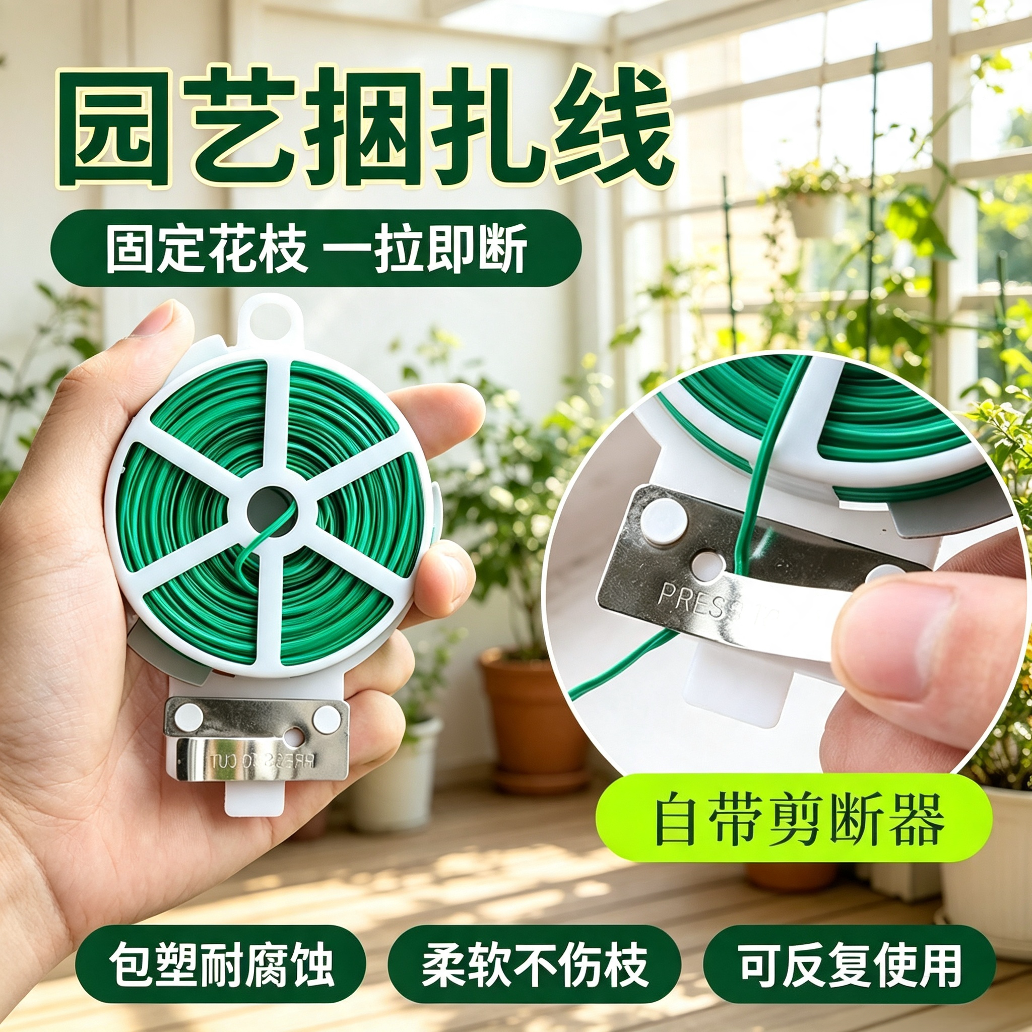 园艺扎线包塑捆扎带花艺铁丝月季爬藤植物牵引绳固定绑花神器支架