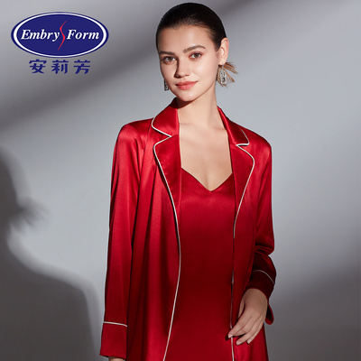 安莉芳真丝女喜庆中国红睡裙