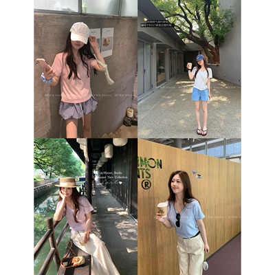 7/7 20:00 凉凉tee 莫代尔v领拉长脖子线条显瘦松弛清凉短袖