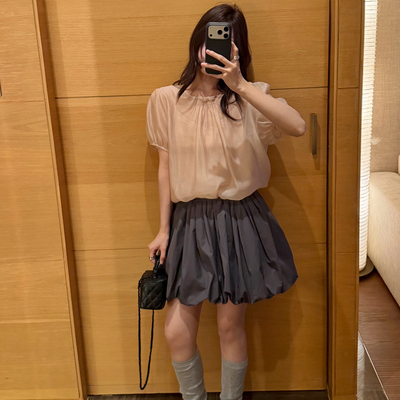 PEARL-26年夏上新韩系芭蕾风短款压褶工艺半身裙