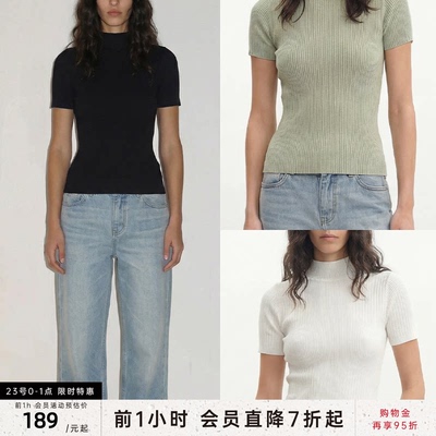 JCAESAR WOMEN 宽边领半高领短袖针织打底衫 天丝纱线 舒适透气