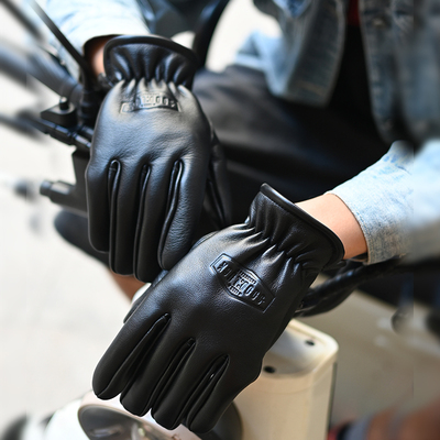 复古头层牛皮摩托机车骑行真皮手套男女印字触屏户外工装耐磨四季