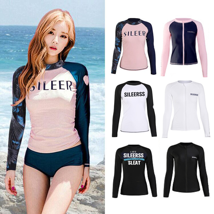 韩国潜水服女两件式拉炼水母服防晒长袖泳衣浮潜男冲浪温泉上衣外