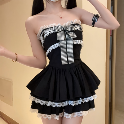 IQCQ古早抹胸蝴蝶结显瘦两件套