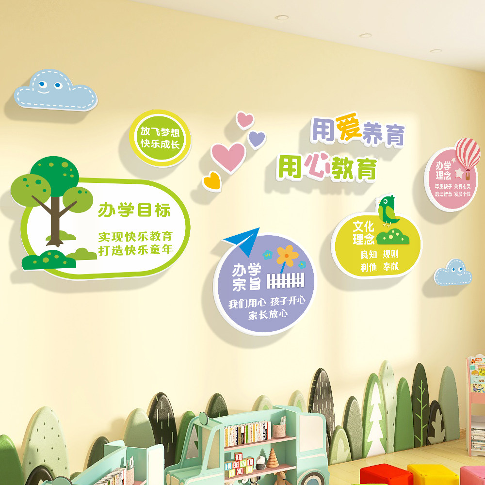幼儿园环创主题教育理念文化墙面装饰贴画托管班早教中心布置贴纸