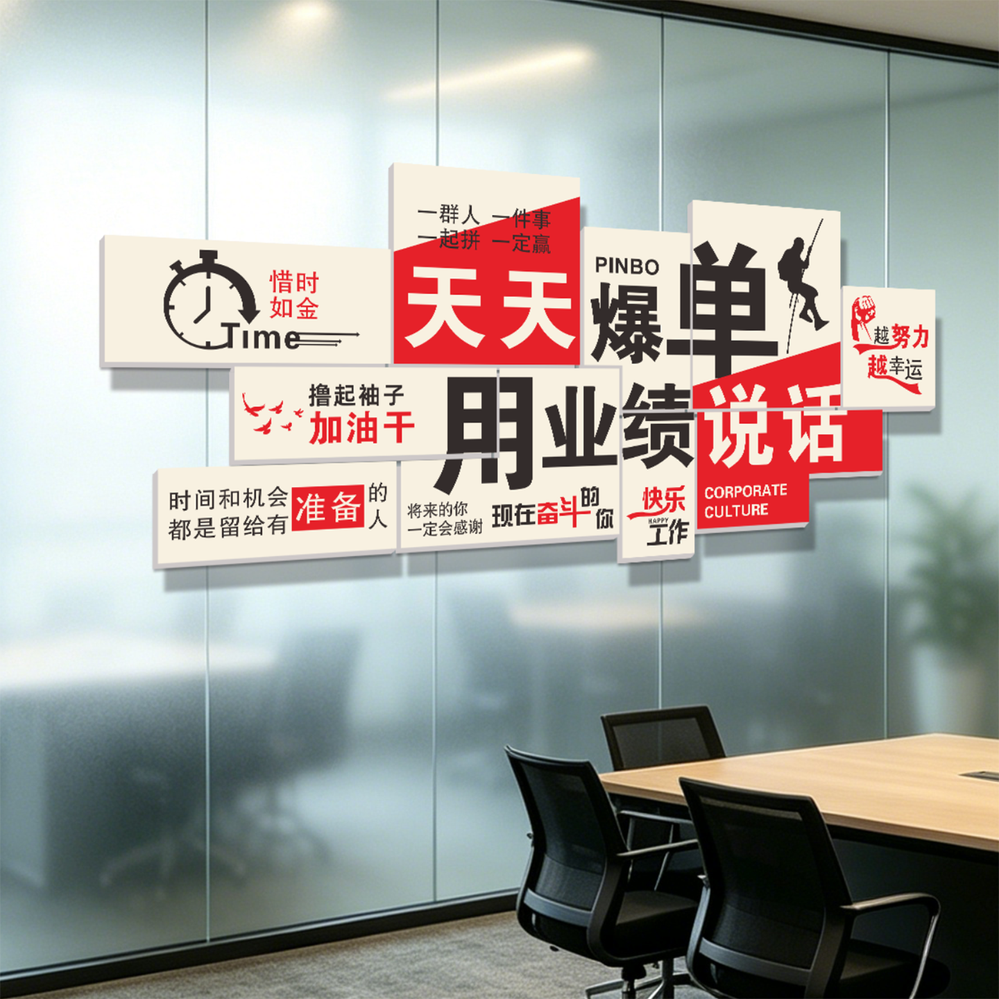 公司办公室墙面装饰贴画电商销售氛围布置励志标语企业文化贴纸画