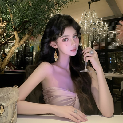 千金世家 闪钻金色树叶流苏耳圈耳环女轻奢高级感耳钉氛围感耳饰