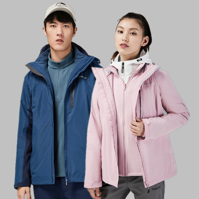 探路者冲锋衣男/女式20秋冬三合一防水套绒登山服TAWI91603/92604