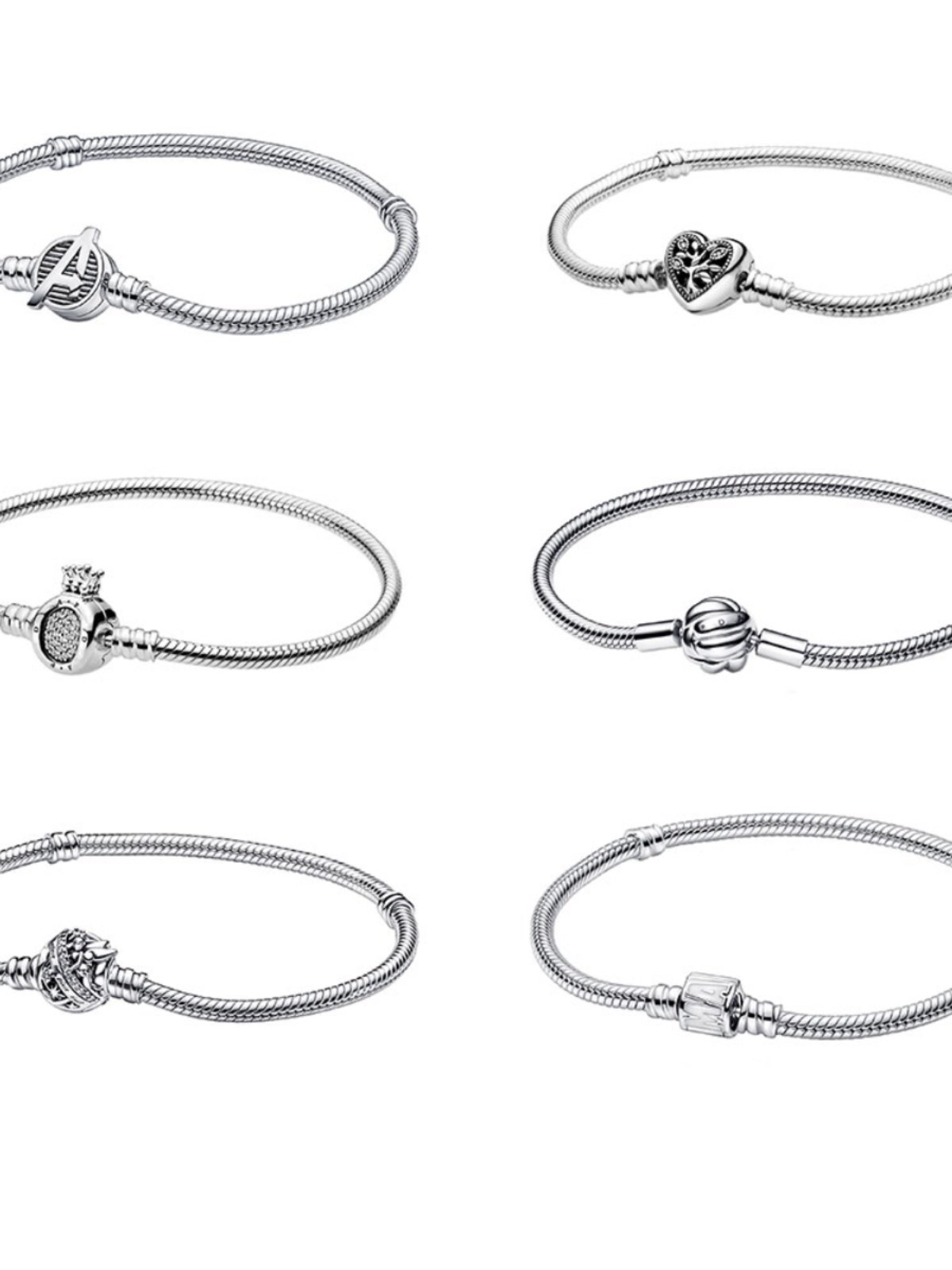Pandora 925 Sterling Silver Family Tree Heart-Shaped Chain Buckle Snake ...