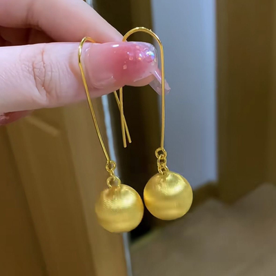 原创简约经典大气黄金色拉丝球耳坠时尚气质百搭高颜值精致耳环女