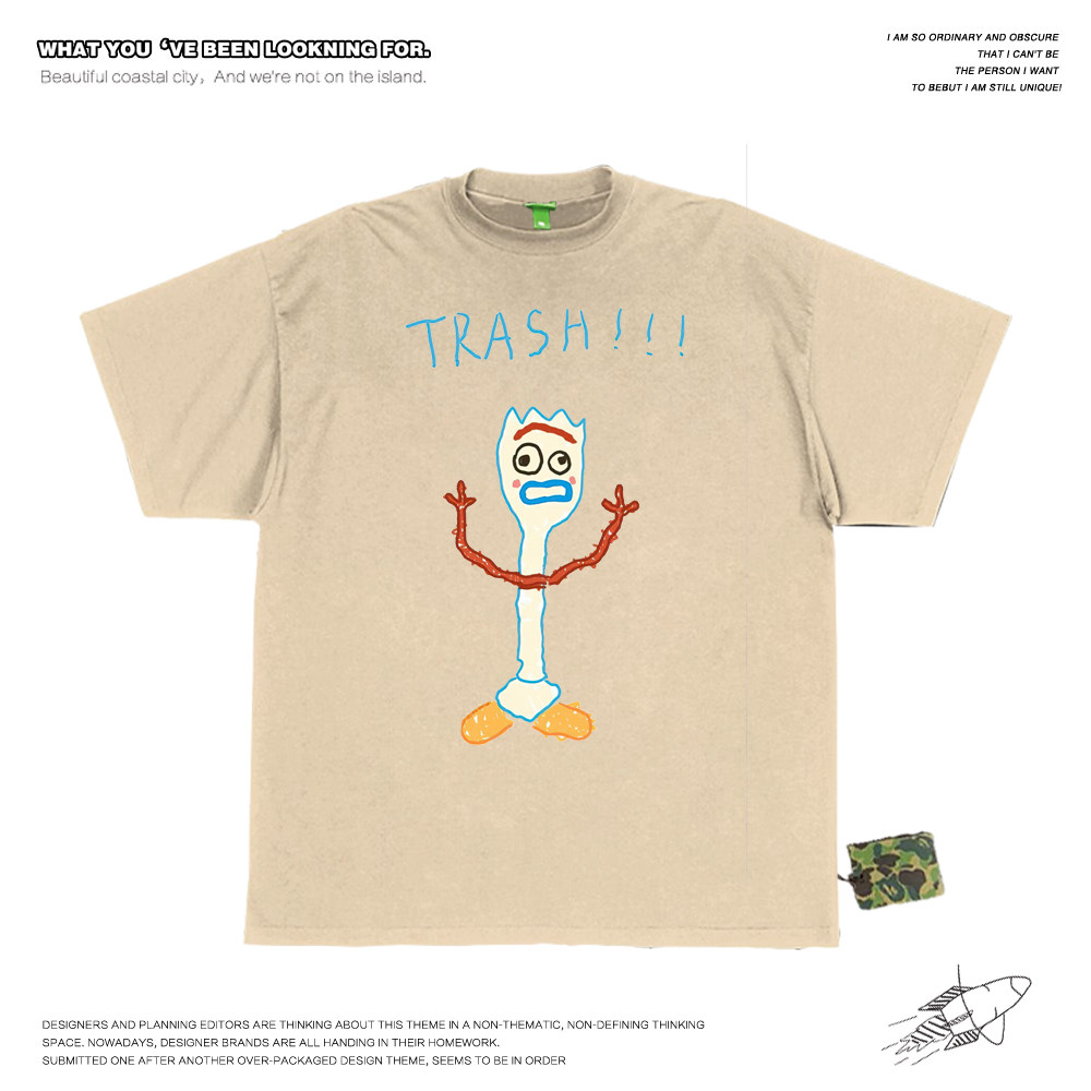 设计感I am trash简绘小玩具印花卡通动漫夏季纯棉打底衫短袖T恤_虎窝淘