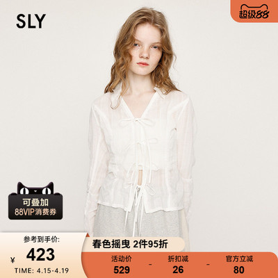 SLY 春季新品甜美风蝴蝶结系带薄款衬衫外套女030IAZ30-2091