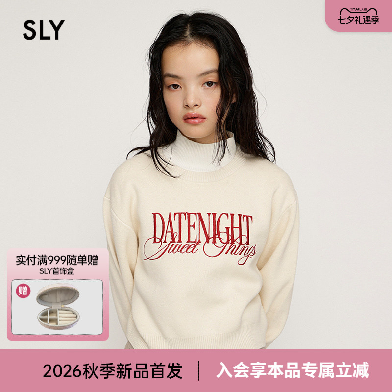 SLY2026早春新品甜酷风刺绣字母短款圆领毛针织衫女030IAR70-3951