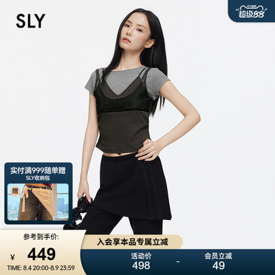 SLY 2026夏季新品纯欲风拼接蕾丝假两件撞色短袖T恤038JAA80-1002