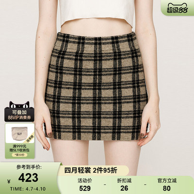 SLY 春季新品复古港风格纹撞色包臀修身短裙女030IAZ71-3001