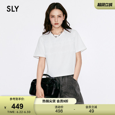 SLY 2026春季新品甜美风荷叶边褶皱拼接圆领短袖T恤038JSZ80-1003