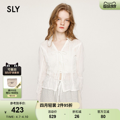SLY 春季新品甜美风蝴蝶结系带薄款衬衫外套女030IAZ30-2091