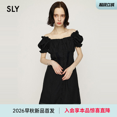 SLY2026夏季新品法式轻熟风收腰方领泡泡袖连衣裙女030JSR33-2411