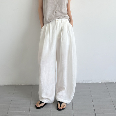 爱与南希十三行2025春韩风天丝亚麻智性通勤拖地弯刀休闲裤11587