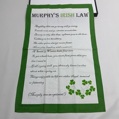 [挂布]tea towel茶巾绿三叶草Murphy's Irish Law 墨菲爱尔兰法则