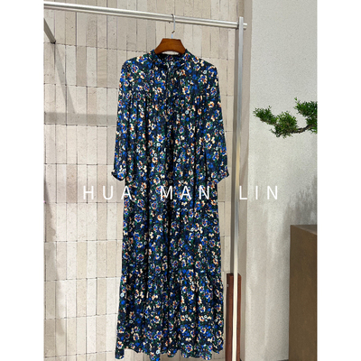 【花满林】领口系带双绉桑蚕丝碎花蛋糕裙268883【配腰带】