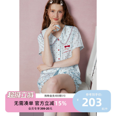 yso【礼物系列】睡衣女夏季新款波点两件套甜美少女心家居服套装B