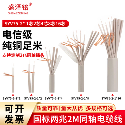 国标SYV75-2-1*16芯两兆线同轴电缆射频线2M线SYV欧姆数字信号线