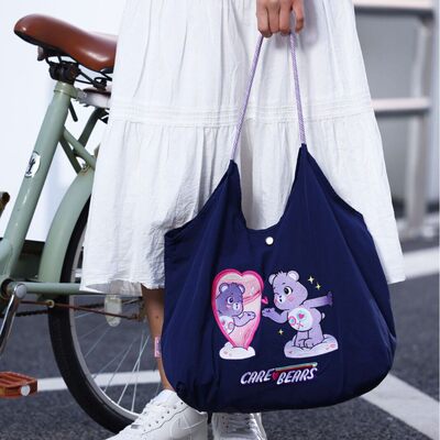 Carebears照镜子爱心熊刺绣购物环保袋帆布包2025单肩托特通勤包