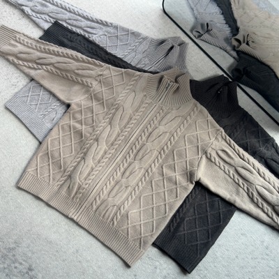 【KEBUSI】重工立体浮雕提花拉链毛衣立领boxy外套男#Y032