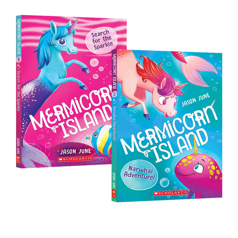 英文原版 Mermicorn Island 2册合售儿童奇幻章节文字小说小学生友谊课外读物学乐出品_虎窝淘