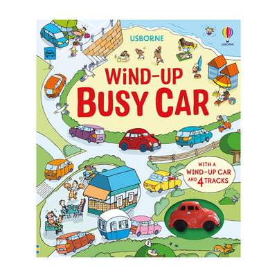 Usborne 轨道书 Wind-Up Busy Car 繁忙的小汽车 英文原版 儿童益智纸板游戏书  跑跑乐互动亲子玩具童书