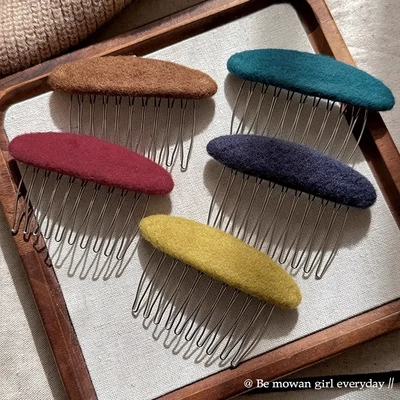 韩国复古毛呢倒插梳发夹女2025新款高端气质公主头发梳碎发HP