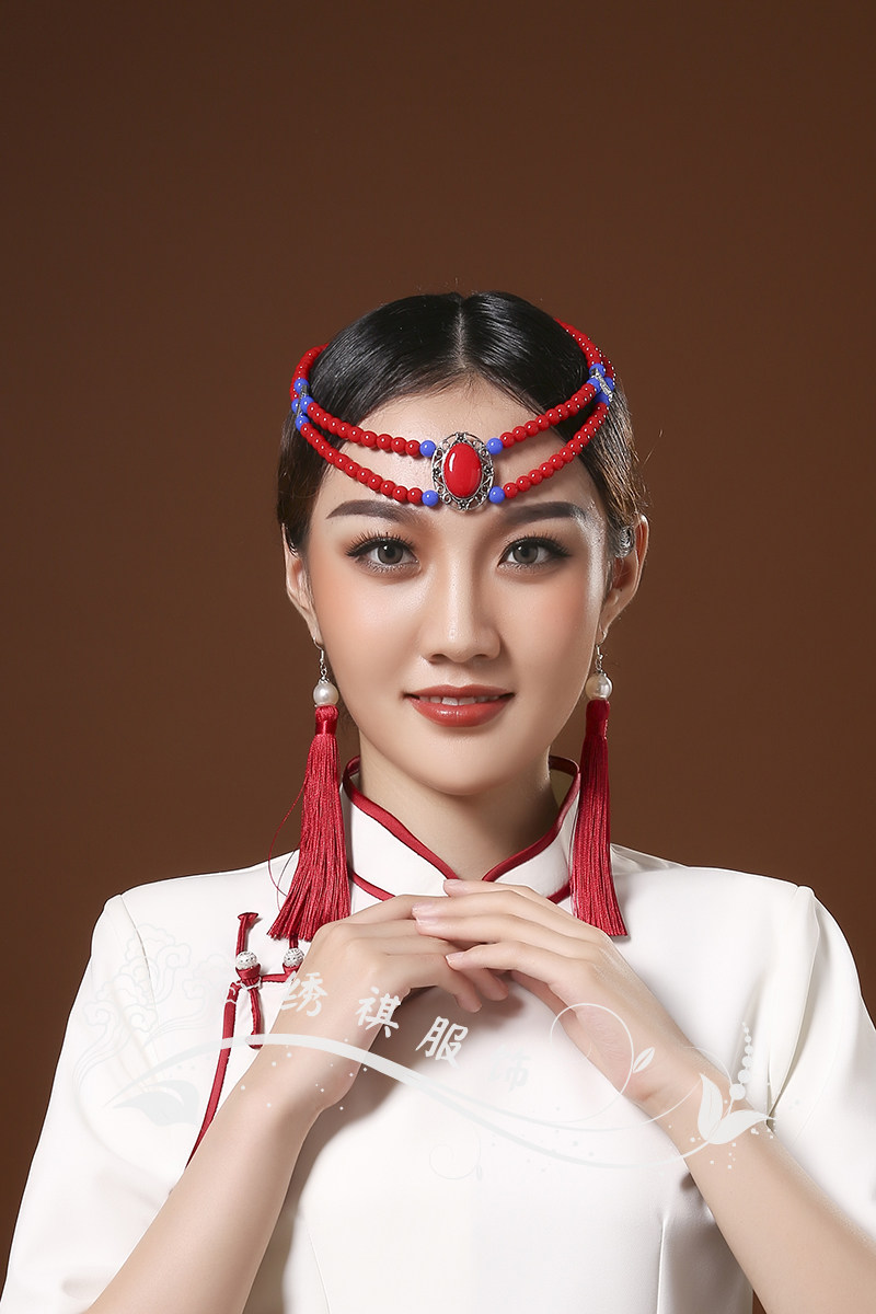 手工制作女士珠珠头饰 少数民族舞蹈演出头饰 蒙古族服装佩饰